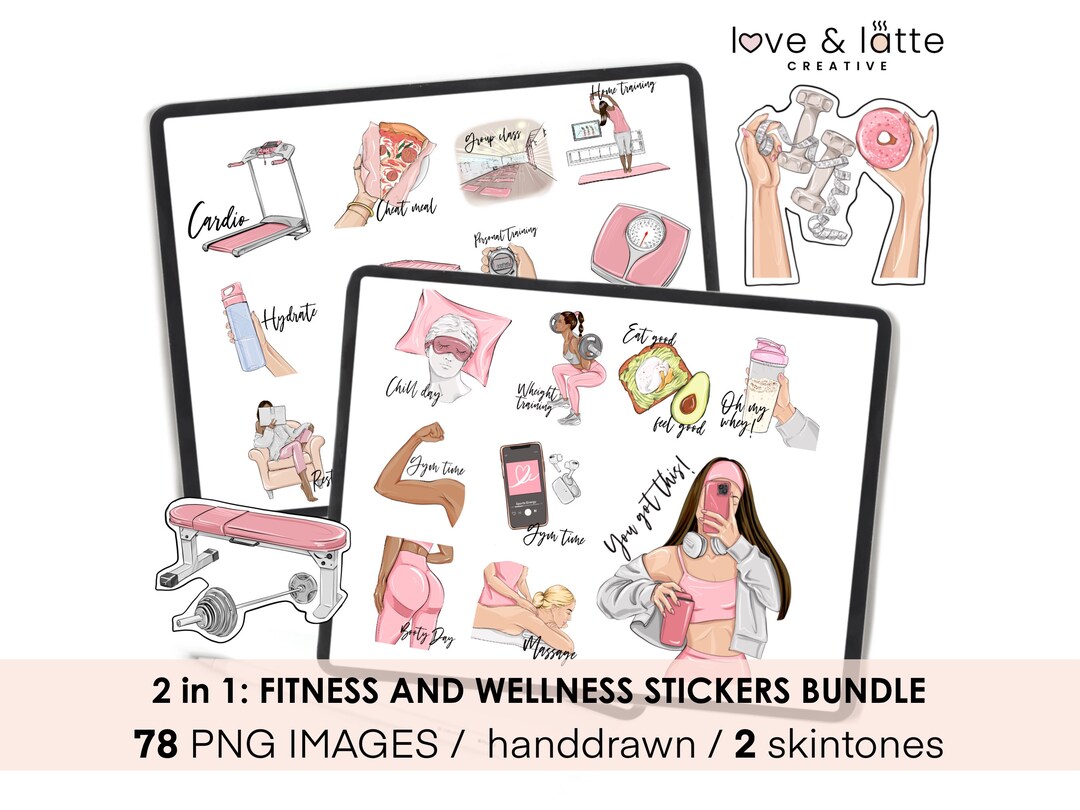 Fitness Bundle Wellness Clipart, Workout Clipart Goodnotes Stickers ...