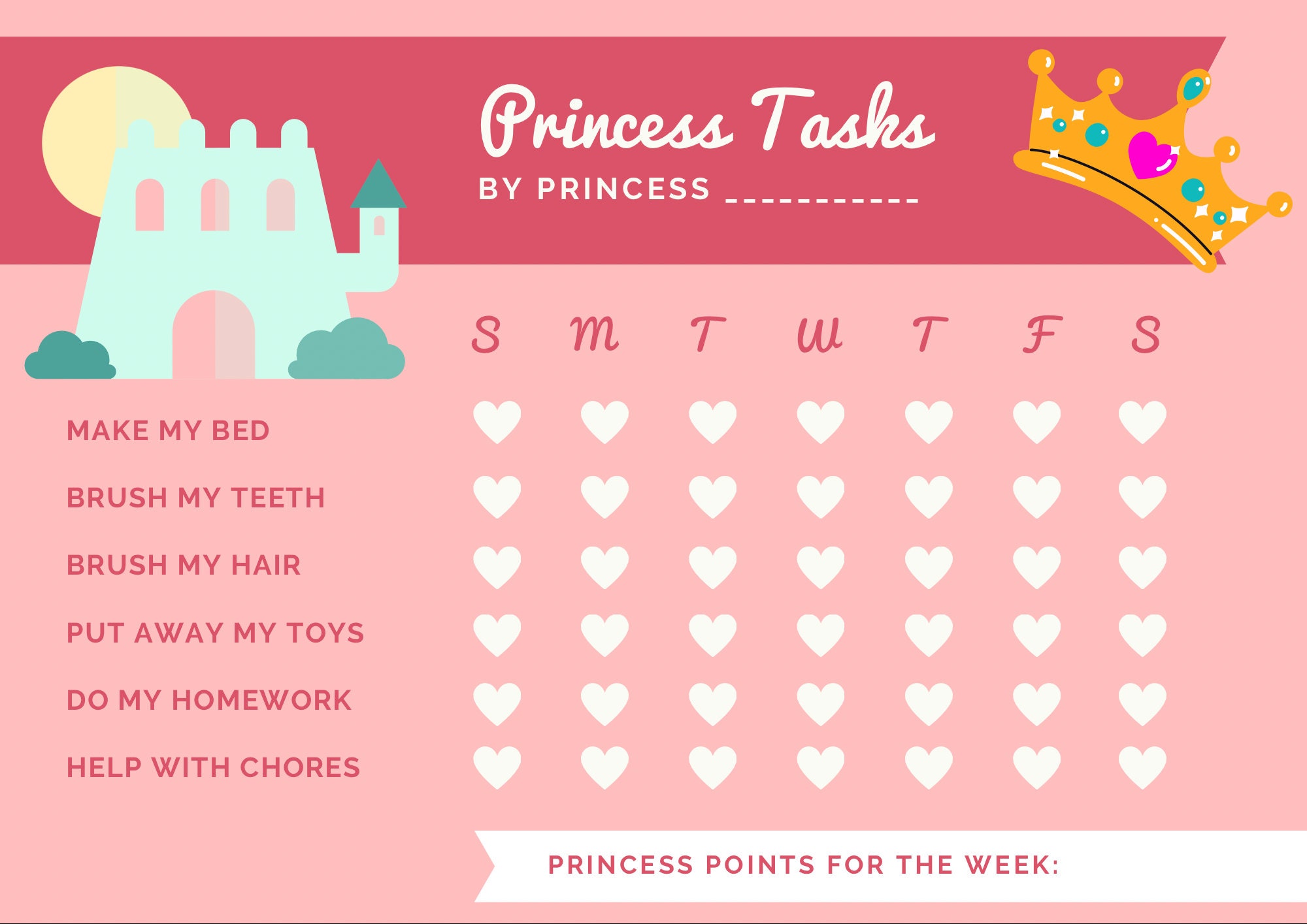 Princess Task Reward Chart - Etsy