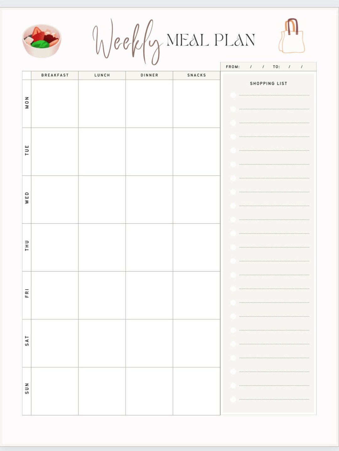 Simple Weekly Meal Planner - Etsy