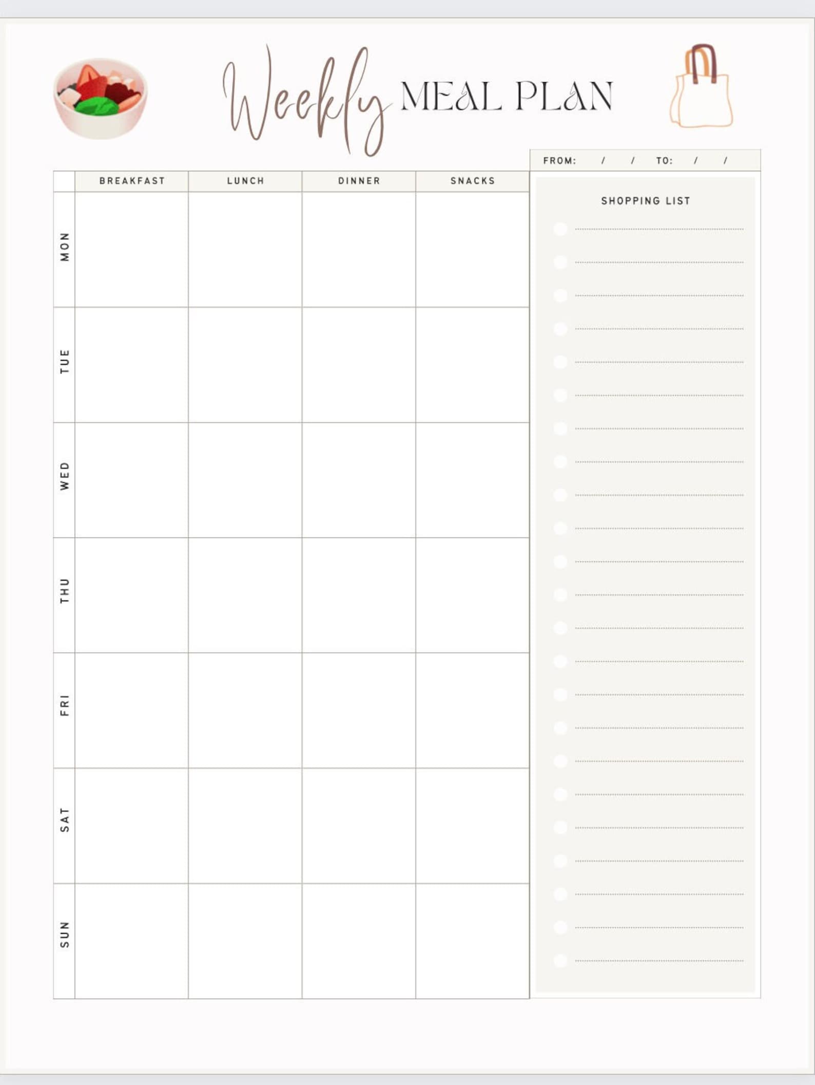 Simple Weekly Meal Planner - Etsy