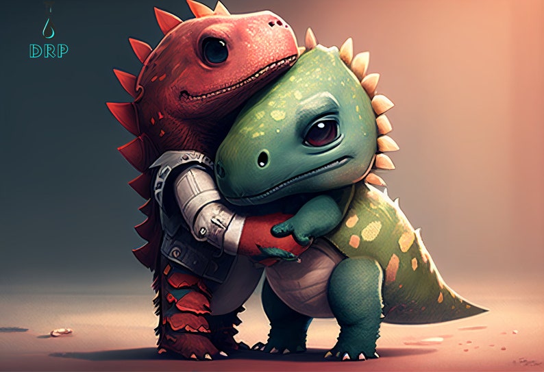 Heartwarming Chibi Dino Hug Lovely Dinosaur Poster Instant Download - Etsy