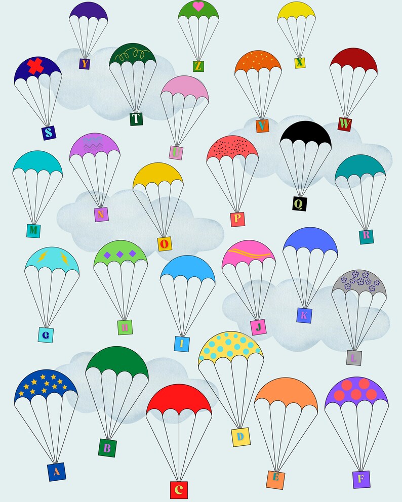 ABC Alphabet Parachute Wall Art for Nursery and Kid's Room, Digital ...