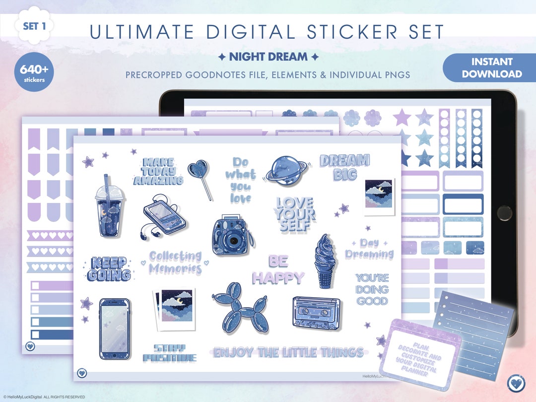 Night Dream Ultimate Digital Sticker Set, Precropped Goodnotes Stickers ...