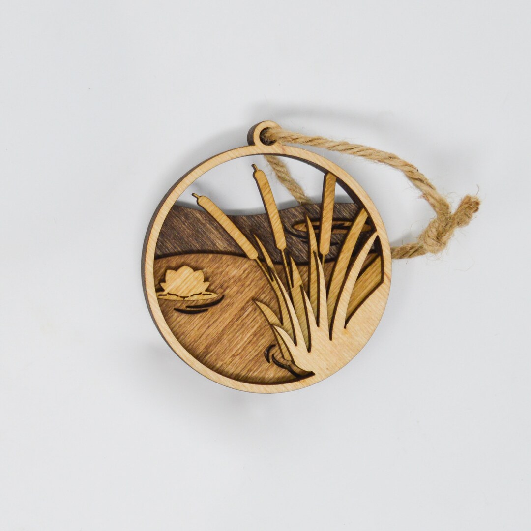 Cattail Pond Laser Cut Ornament, Handmade 3D Layered Wooden Nature ...