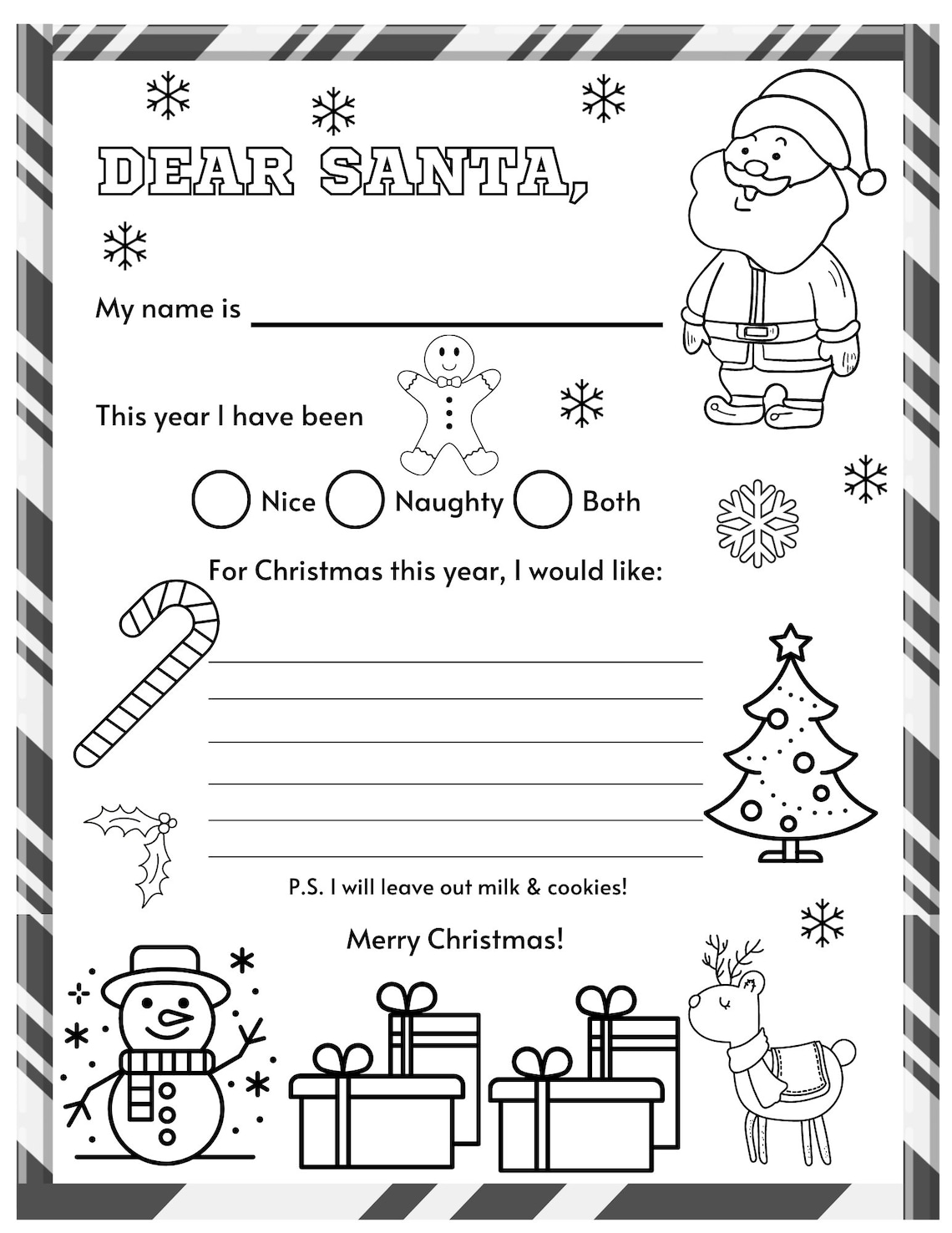 Letter to Santa Coloring Page, Printable Christmas Wish List, Christmas ...