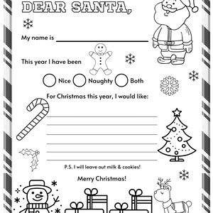 Letter to Santa Coloring Page, Printable Christmas Wish List, Christmas ...
