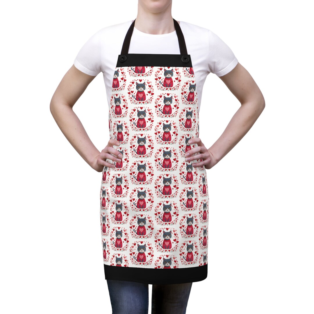 Cottagecore Cat Valentine Apron, PRINT, Cooking Apron, Kitchen Apron ...