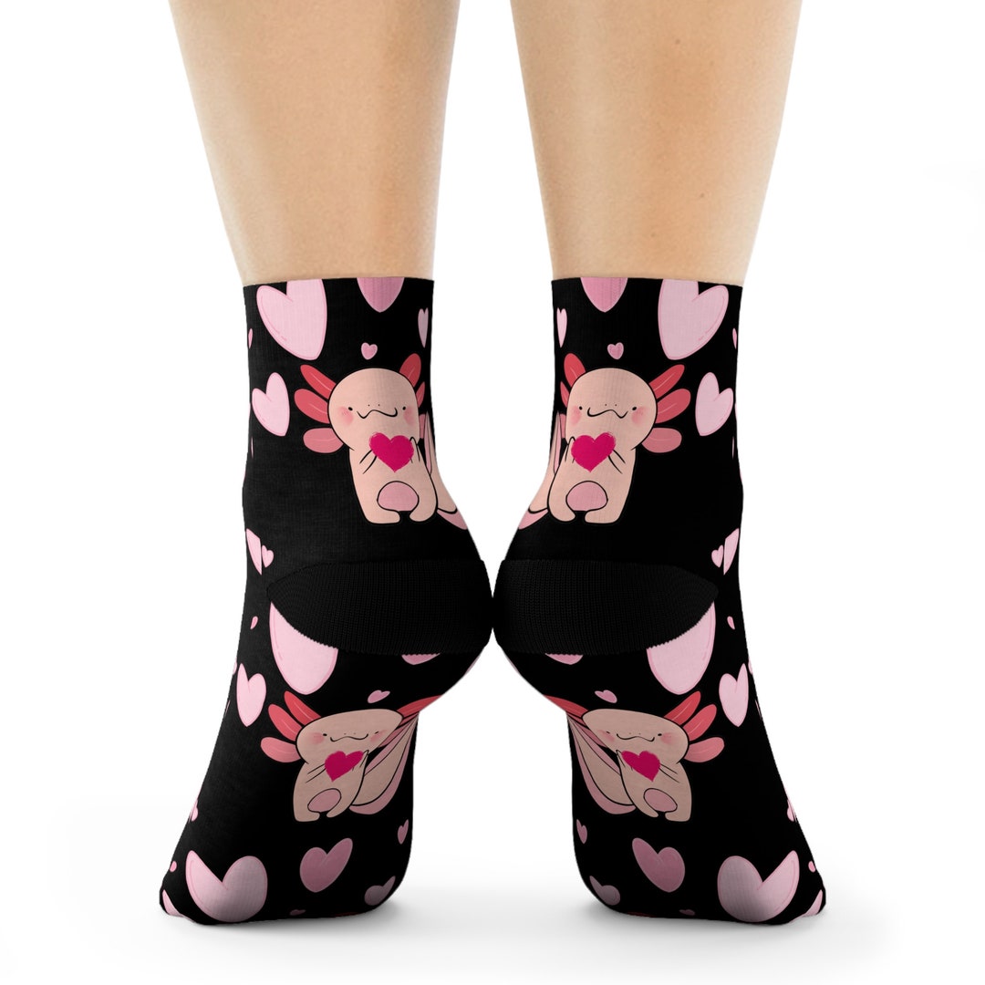 Cute Love Axolotl Sublimation Socks B(ankle, Crew, 3/4 Crew) All Over ...