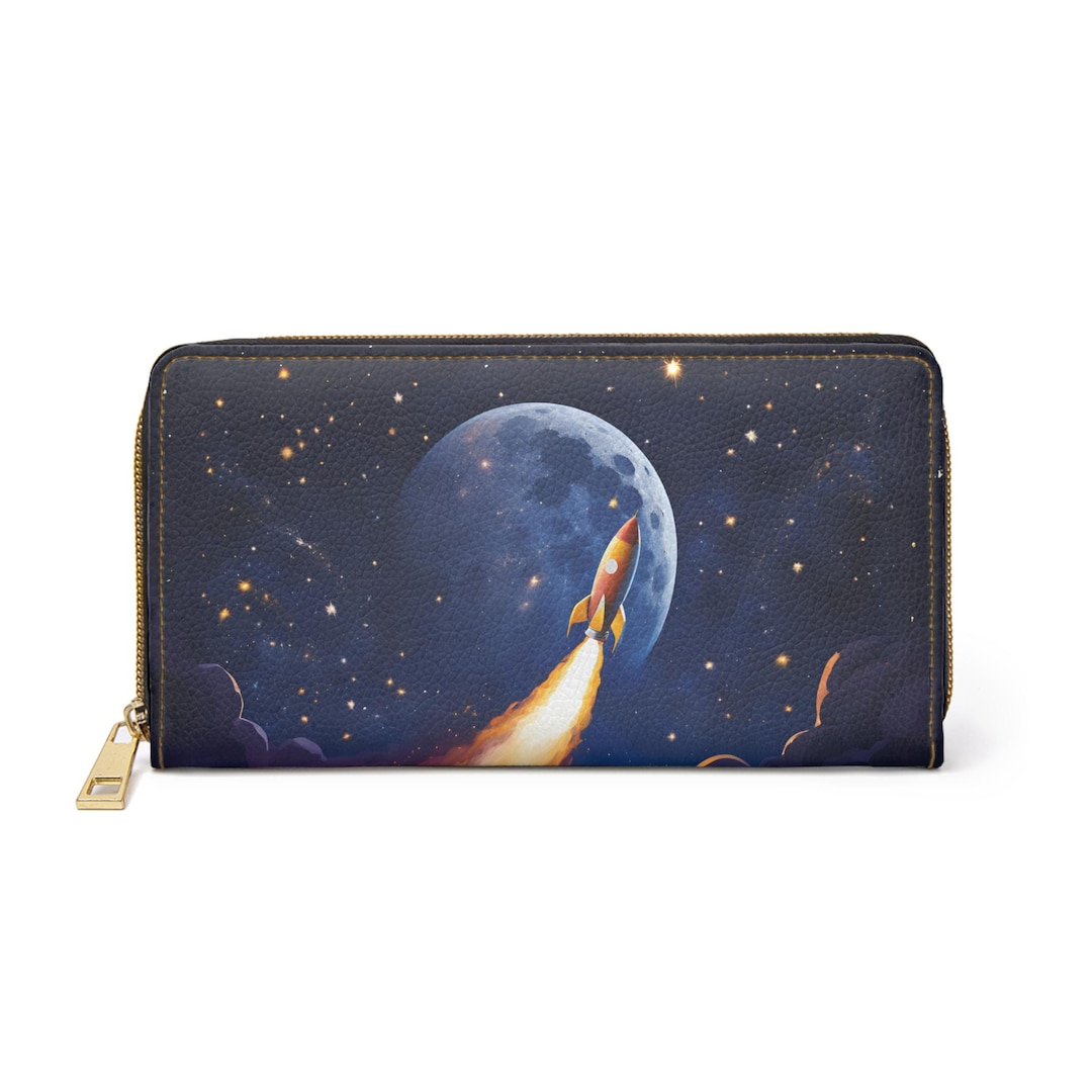 Spaceship Moon Zipper Wallet for Women Vegan Leather Motivation ...