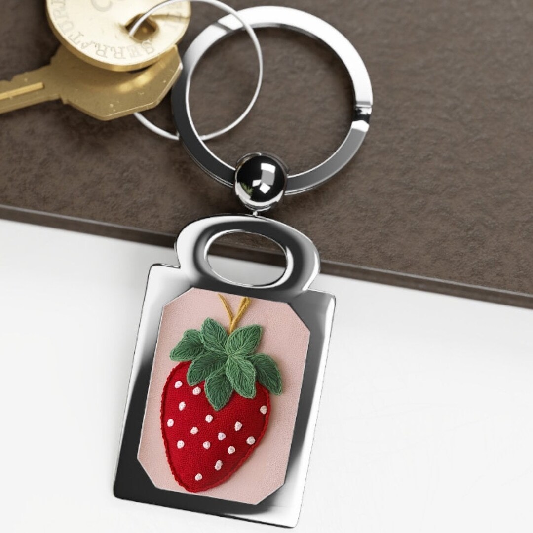 Cozy Stawberry Keyring Rectangle Key Ring Pink Crochet Custom - Etsy