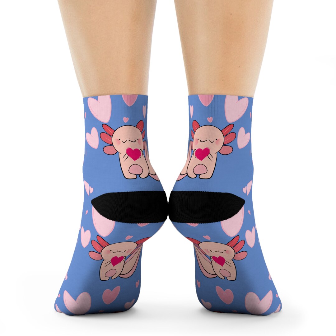 Cozy Love Axolotl Sublimation Socks Blue ankle, Crew, 3/4 Crew All Over ...