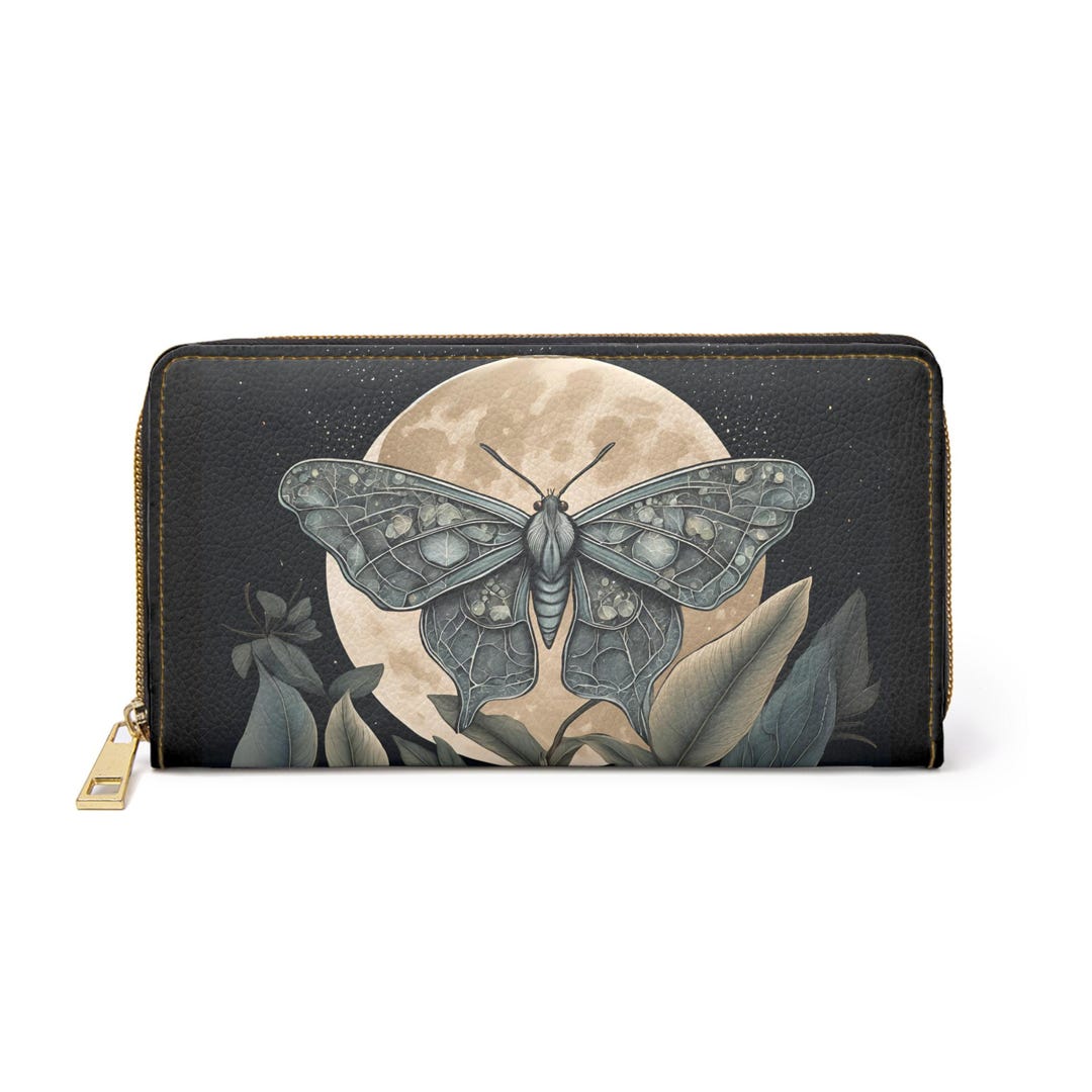 Moon Moth Wallet Women, Luna Vegan Leather Zipper, Ladies Pouch Slim ...