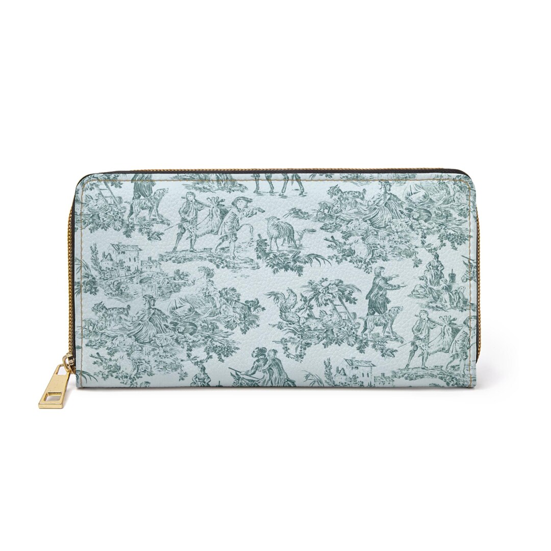 French Toile Zipper Wallet, Elegant Blue Floral Print Coin Purse ...