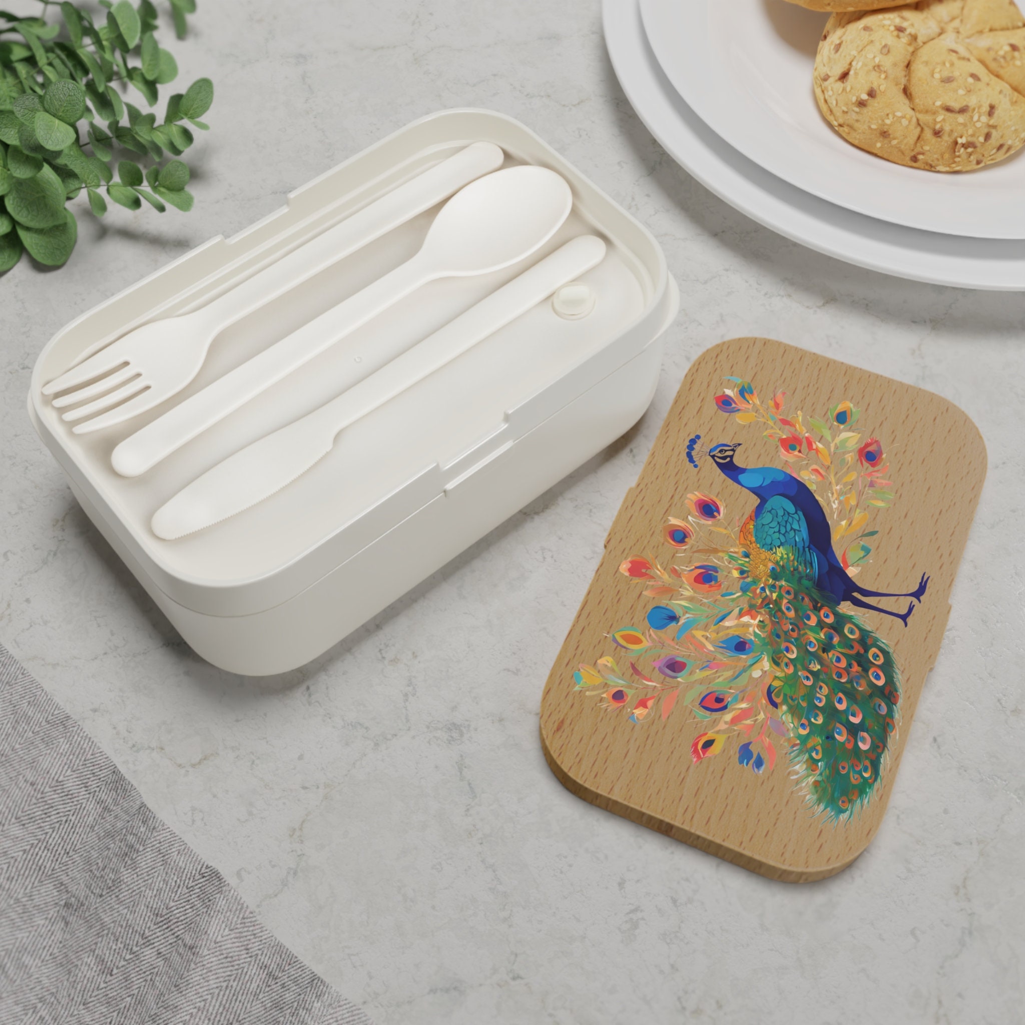 Majestic Peacock Bento Box, Bento Lunch Box, Sac Bento Wooden Cover BPA ...