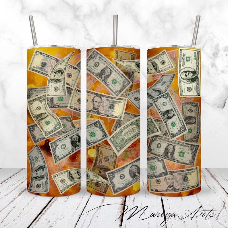 Money Tumbler Wrap PNG 20oz Skinny Tumbler Dollars Sublimation Design ...