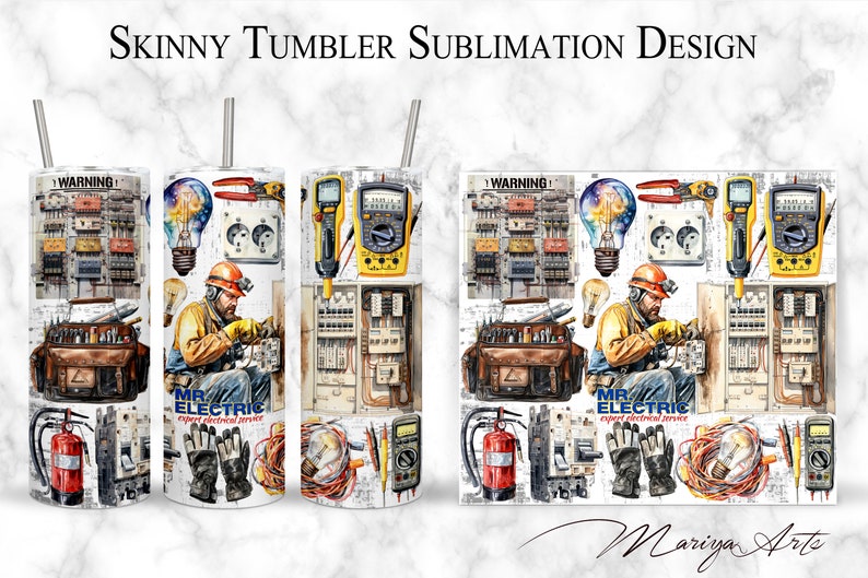 Electrician Tumbler Wrap PNG 20oz Skinny Tumbler Electrical Life Hero ...