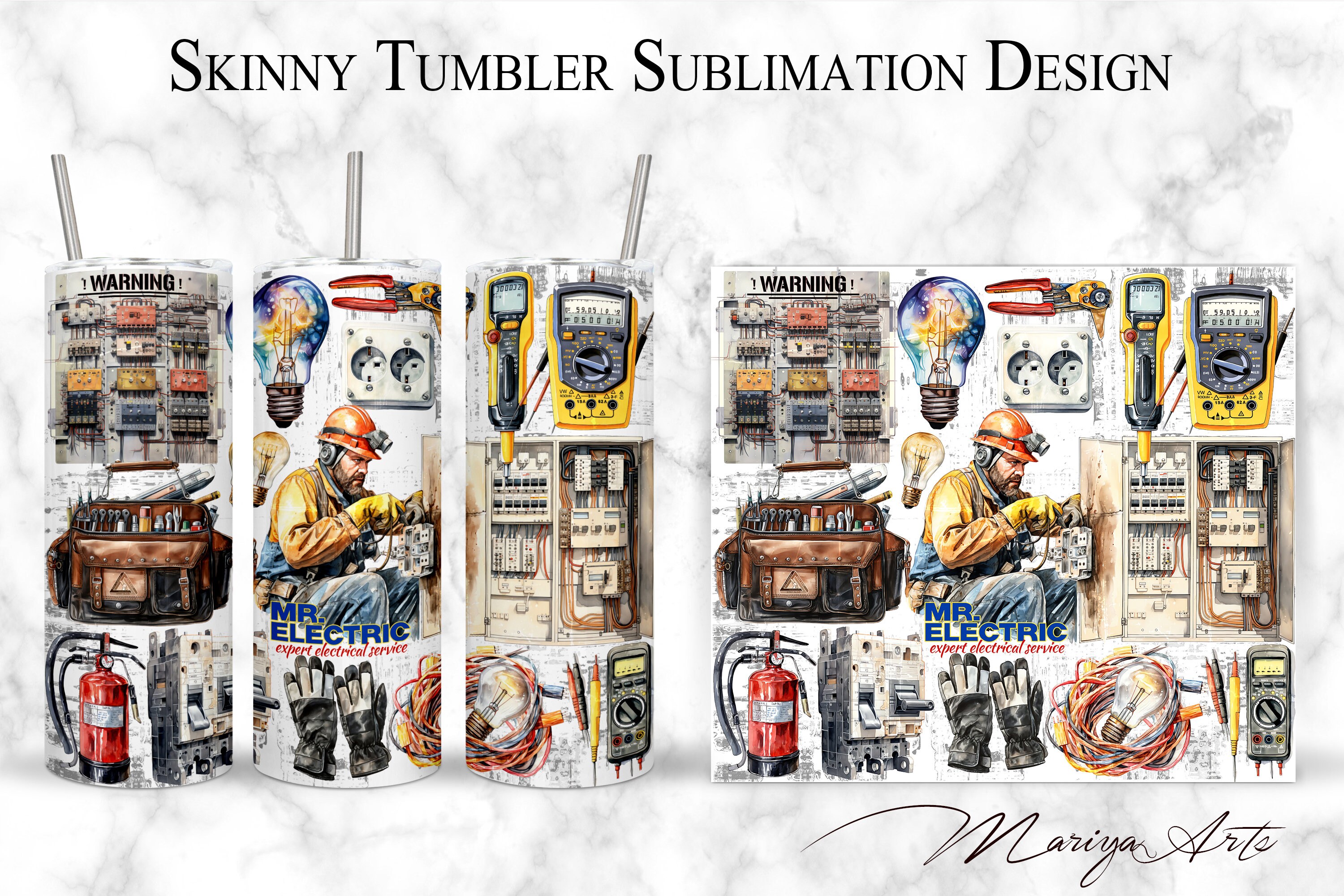 Electrician Tumbler Wrap PNG 20oz Skinny Tumbler Electrical Life Hero ...