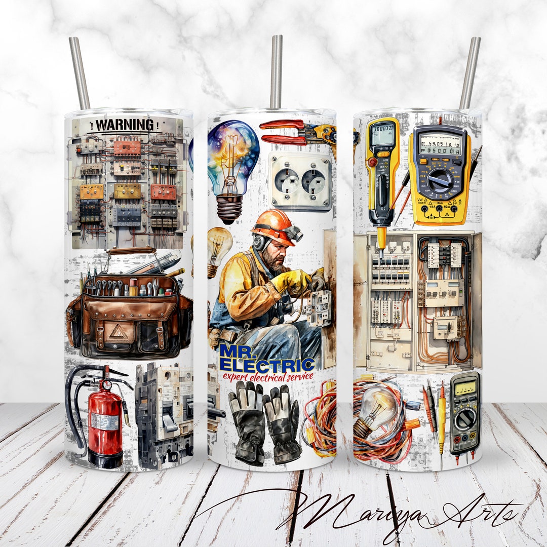Electrician Tumbler Wrap PNG 20oz Skinny Tumbler Electrician Life Hero ...
