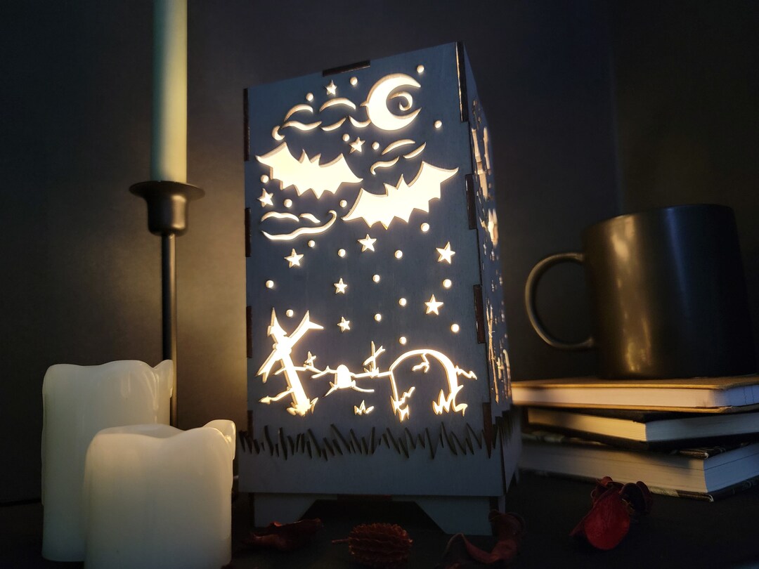 Vampire Bats and Tombstone Graveyard Scene With Moon & Stars Lantern - Etsy