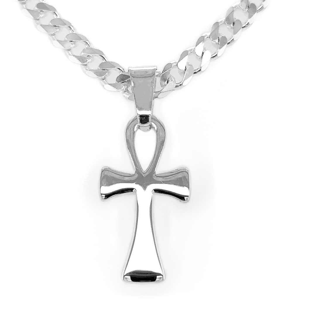 Sterling Silver Ankh Necklace, Egyptian Cross Charm, Ankh Pendant ...