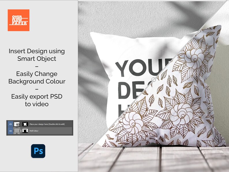 Animated Cushion PSD Video Floor Mockup With Customizable Wall Color ...