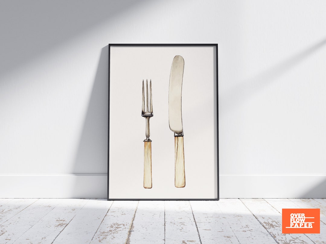 Vintage Silverware Cutlery Sketch Poster Silverware Knife and Fork Wall ...