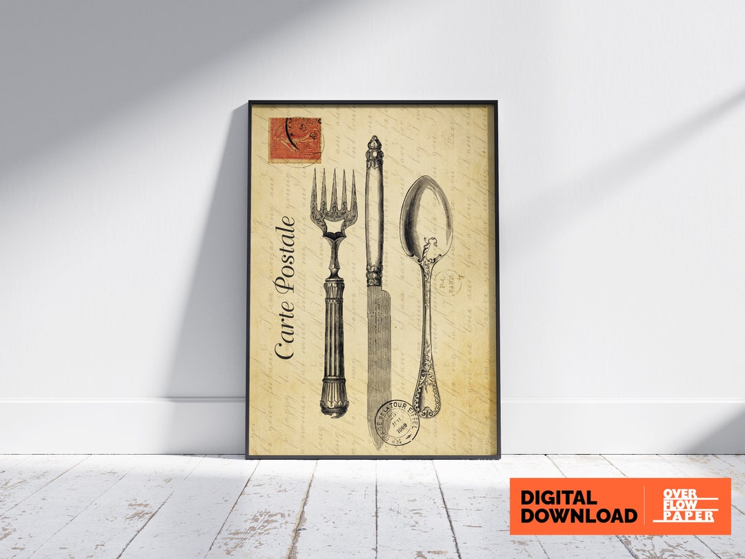 Vintage Cutlery French Postcard Silverware Clipart Poster Trendy ...