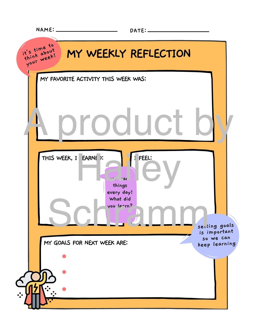 Weekly Reflection Worksheet - Etsy