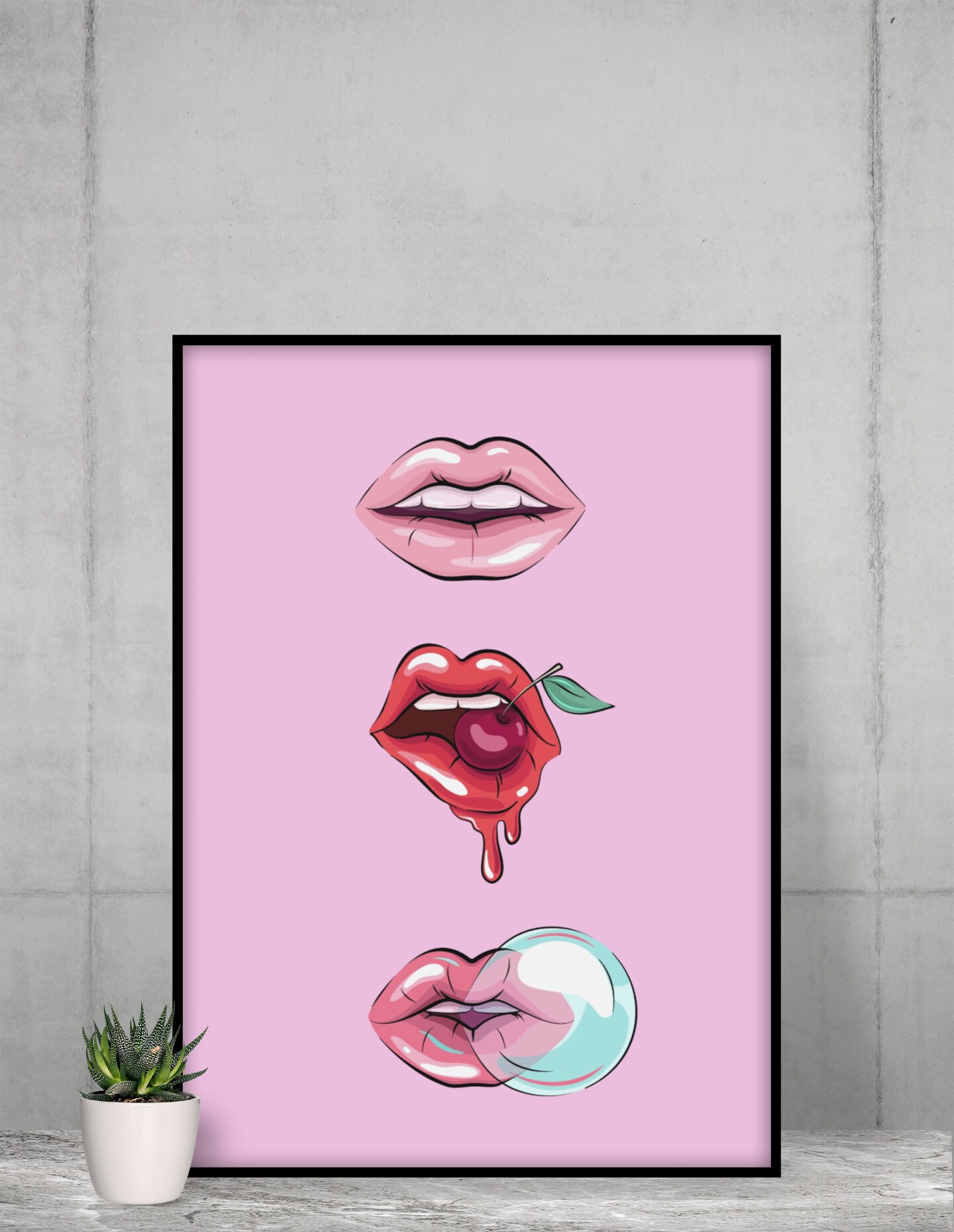 Hot Pink Decor, Lips Printable Wall Art, Kiss Print, Pink Lips Wall ...