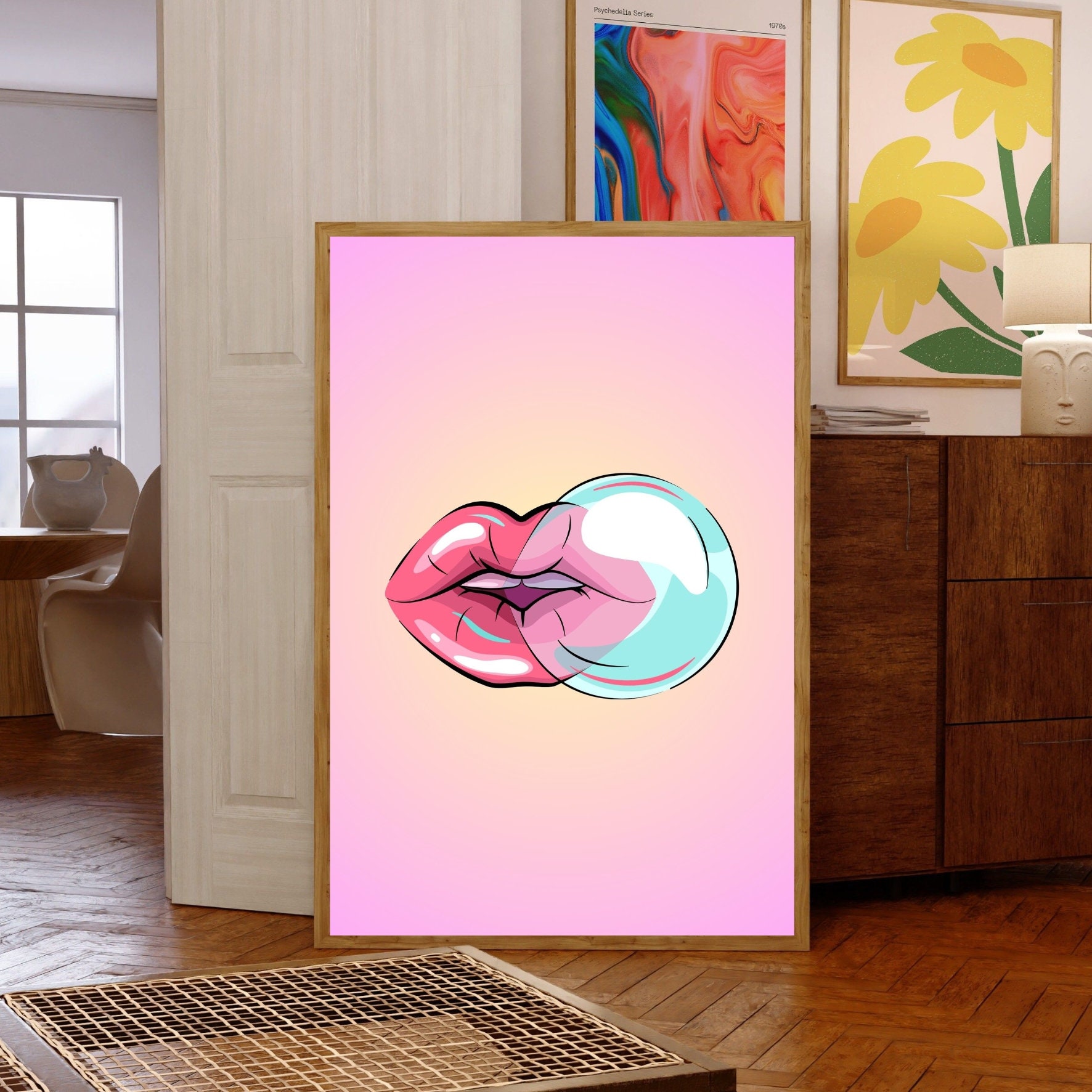 Hot Pink Decor, Lips Printable Wall Art, Kiss Print, Pink Lips Wall ...