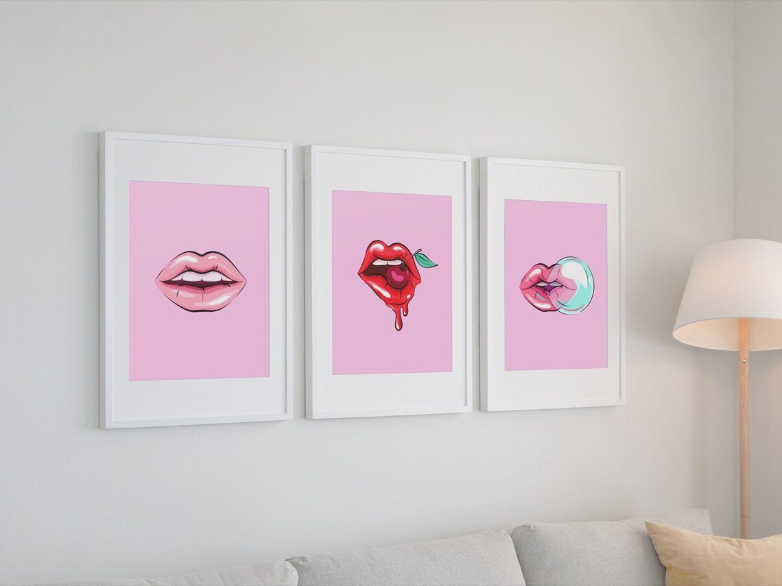 Hot Pink Decor, Lips Printable Wall Art, Kiss Print, Pink Lips Wall ...