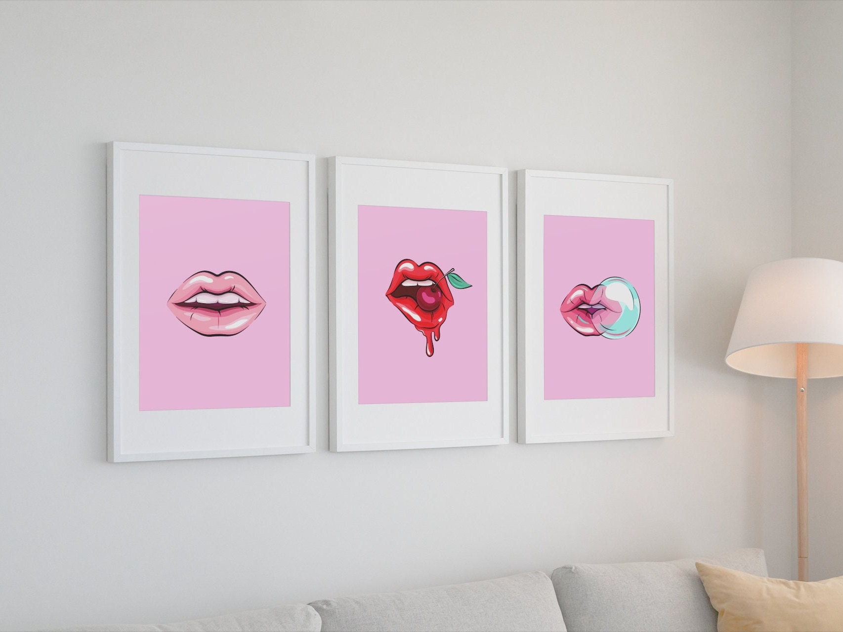 Hot Pink Decor, Lips Printable Wall Art, Kiss Print, Pink Lips Wall ...