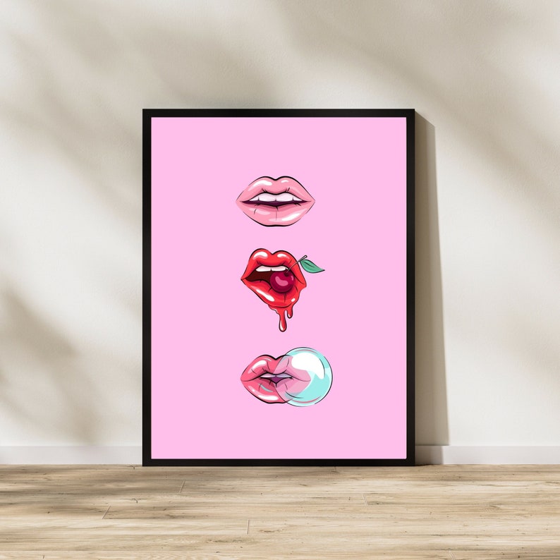 Hot Pink Decor, Lips Printable Wall Art, Kiss Print, Pink Lips Wall ...