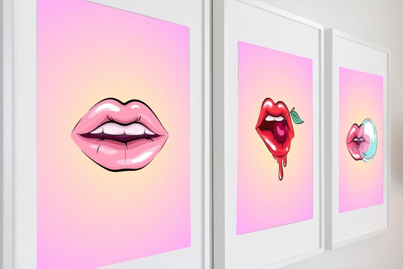 Hot Pink Decor, Lips Printable Wall Art, Kiss Print, Pink Lips Wall ...