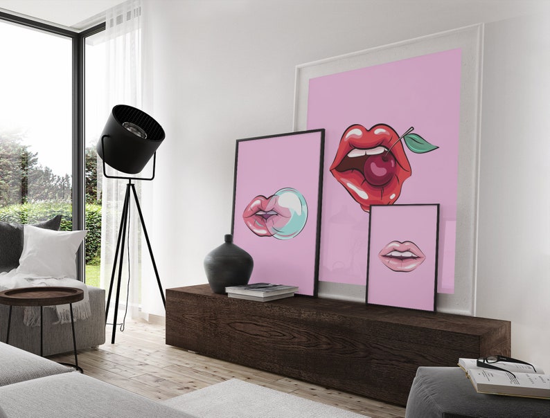 Hot Pink Decor, Lips Printable Wall Art, Kiss Print, Pink Lips Wall ...