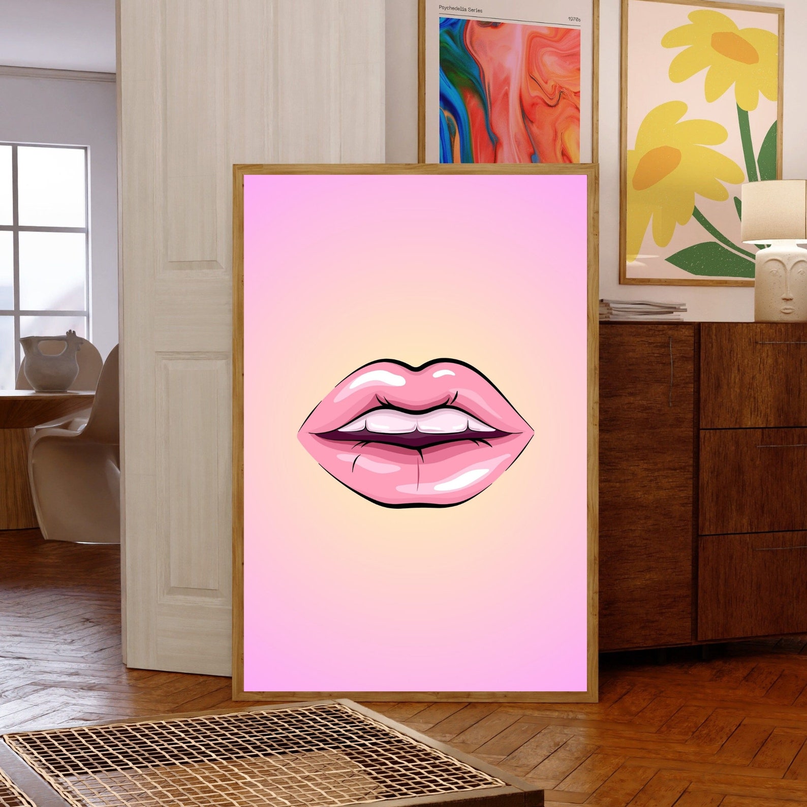 Hot Pink Decor, Lips Printable Wall Art, Kiss Print, Pink Lips Wall ...