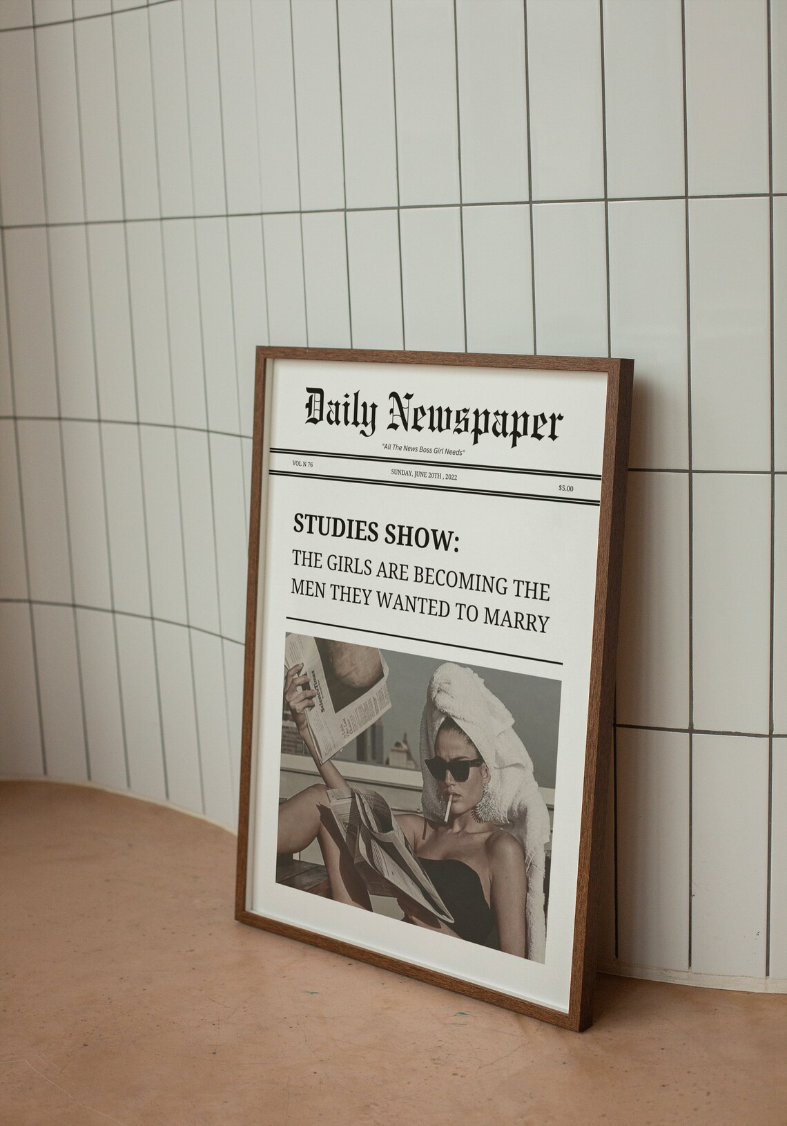 Trendy Newspaper Headline Art Print: Retro Bar Cart Decor (digital ...