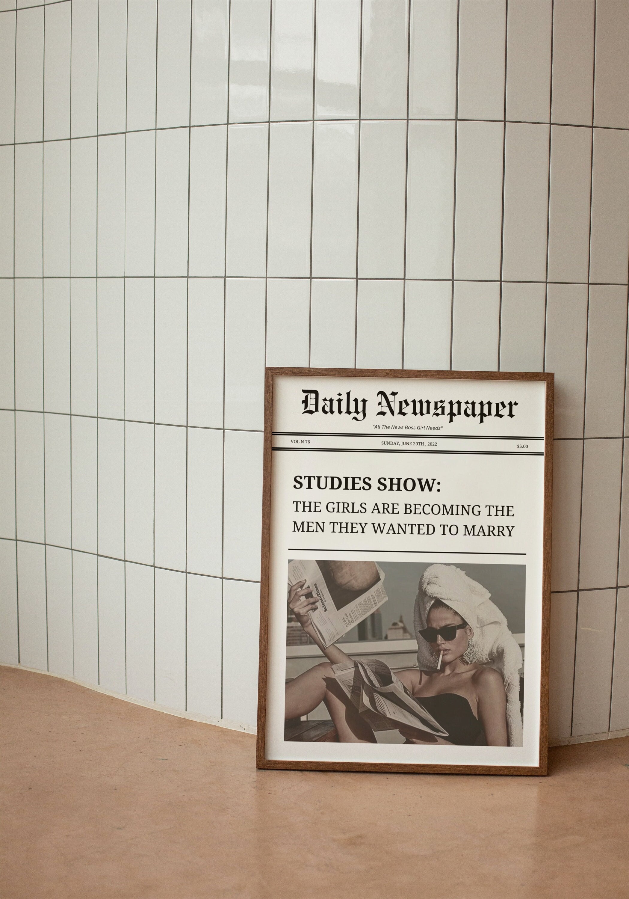 Trendy Newspaper Headline Art Print: Retro Bar Cart Decor (digital ...