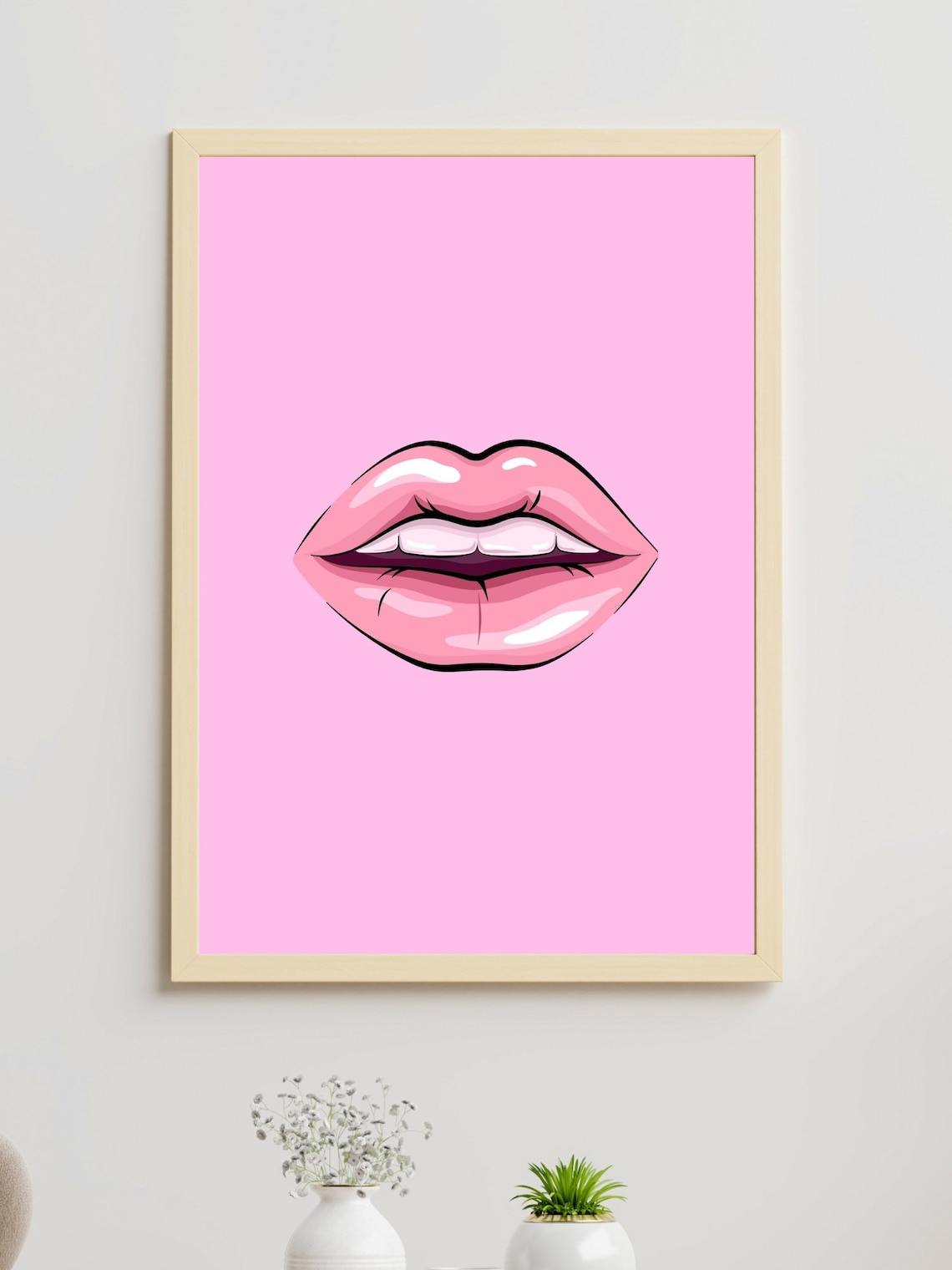 Hot Pink Decor, Lips Printable Wall Art, Kiss Print, Pink Lips Wall ...