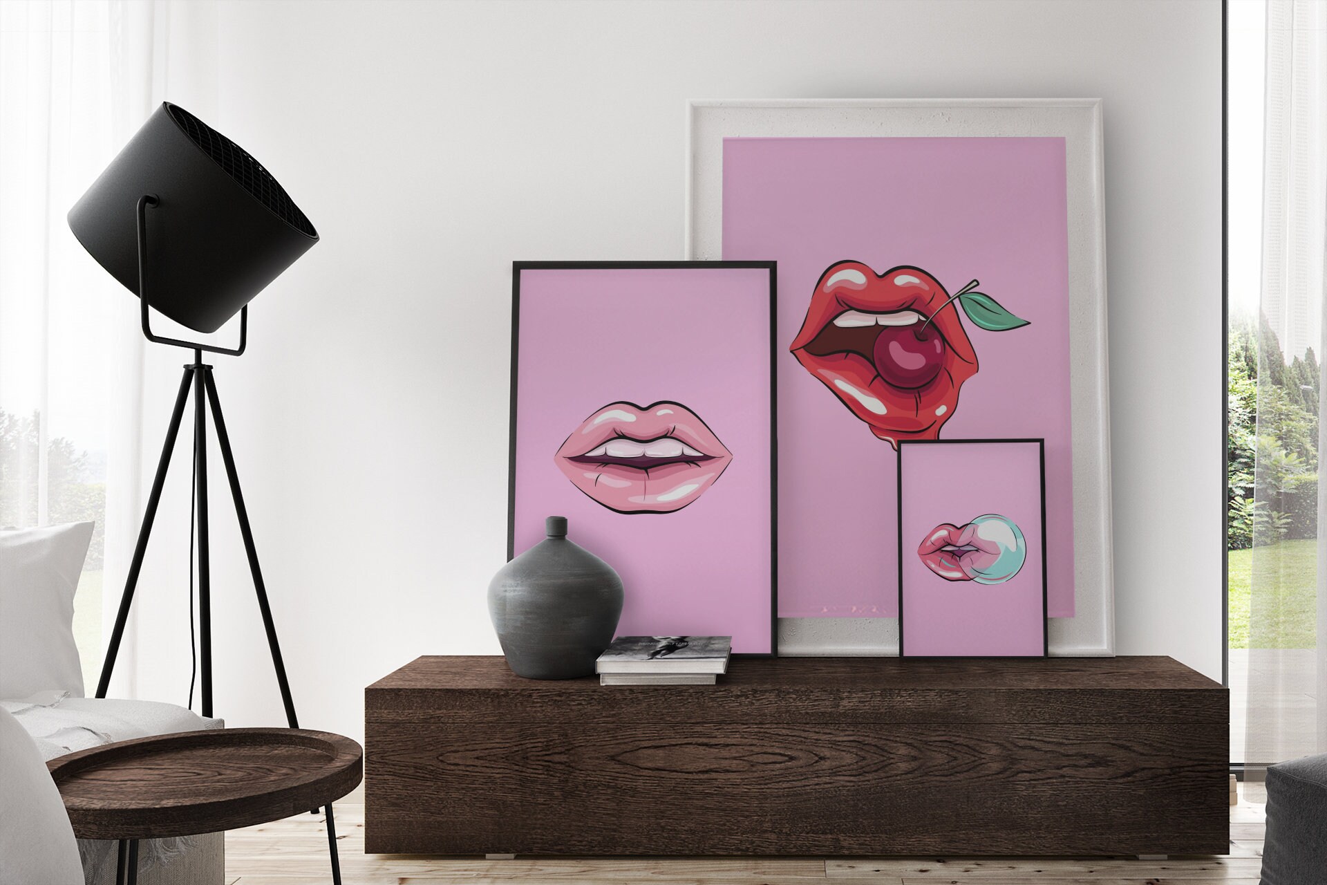 Hot Pink Decor, Lips Printable Wall Art, Kiss Print, Pink Lips Wall ...