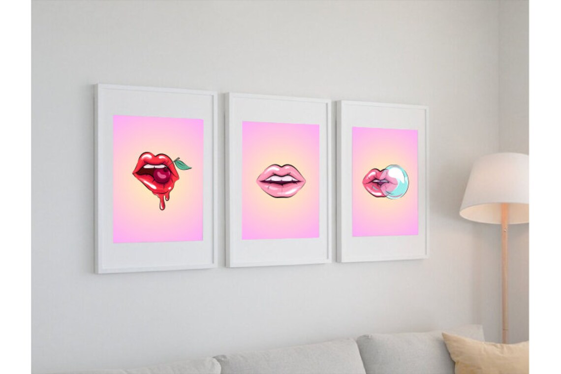 Hot Pink Decor, Lips Printable Wall Art, Kiss Print, Pink Lips Wall ...