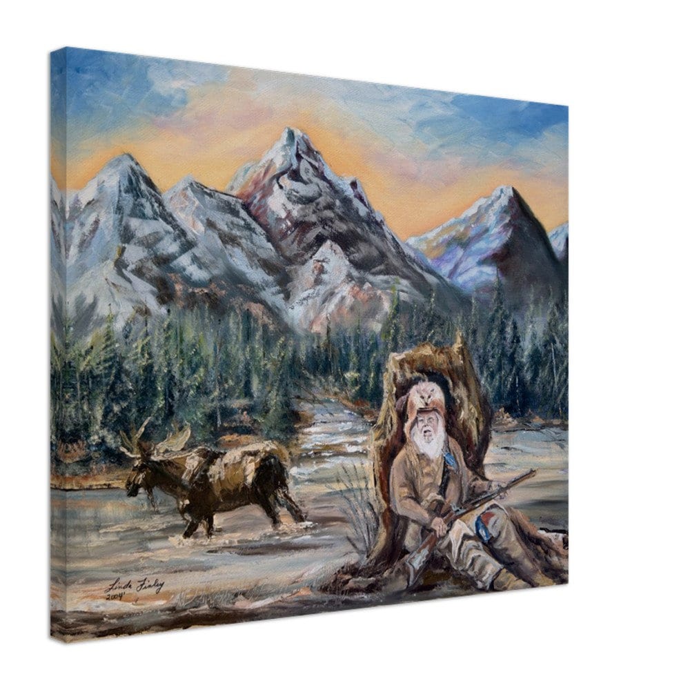 Hidden Hunter, on Stretched Canvas, Mountain Man Hunting Moose, Fur ...