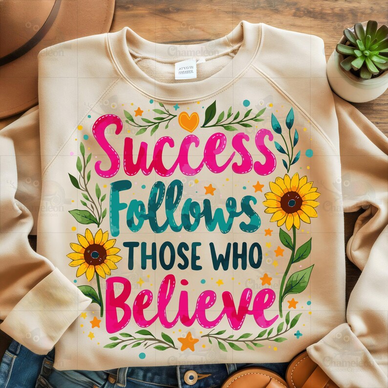 Motivational Quote PNG Success Follows Those Who Believe Sunflower Art ...