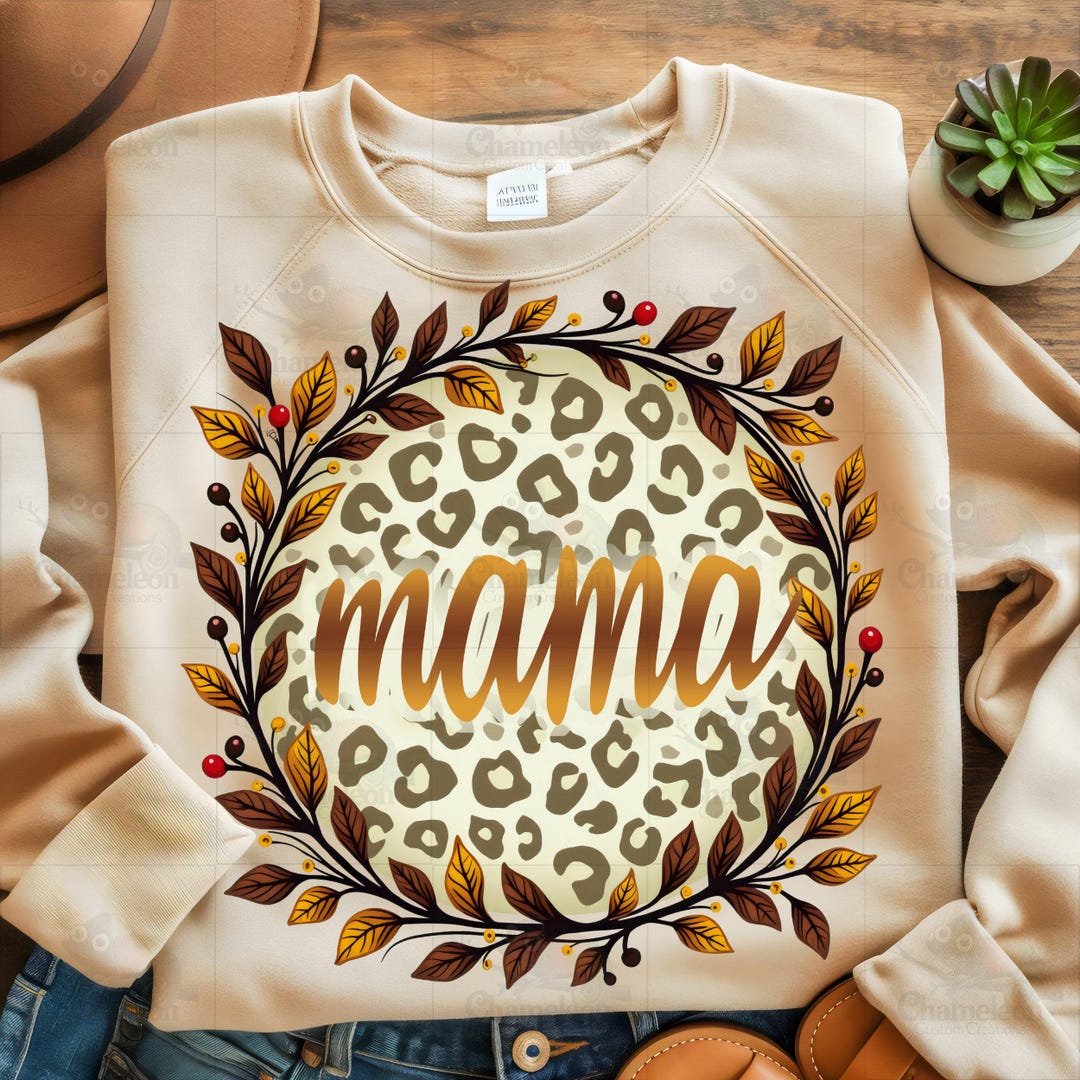 Leopard Print Mama PNG Fall Leaves Printable Art, Autumn Mama PNG ...