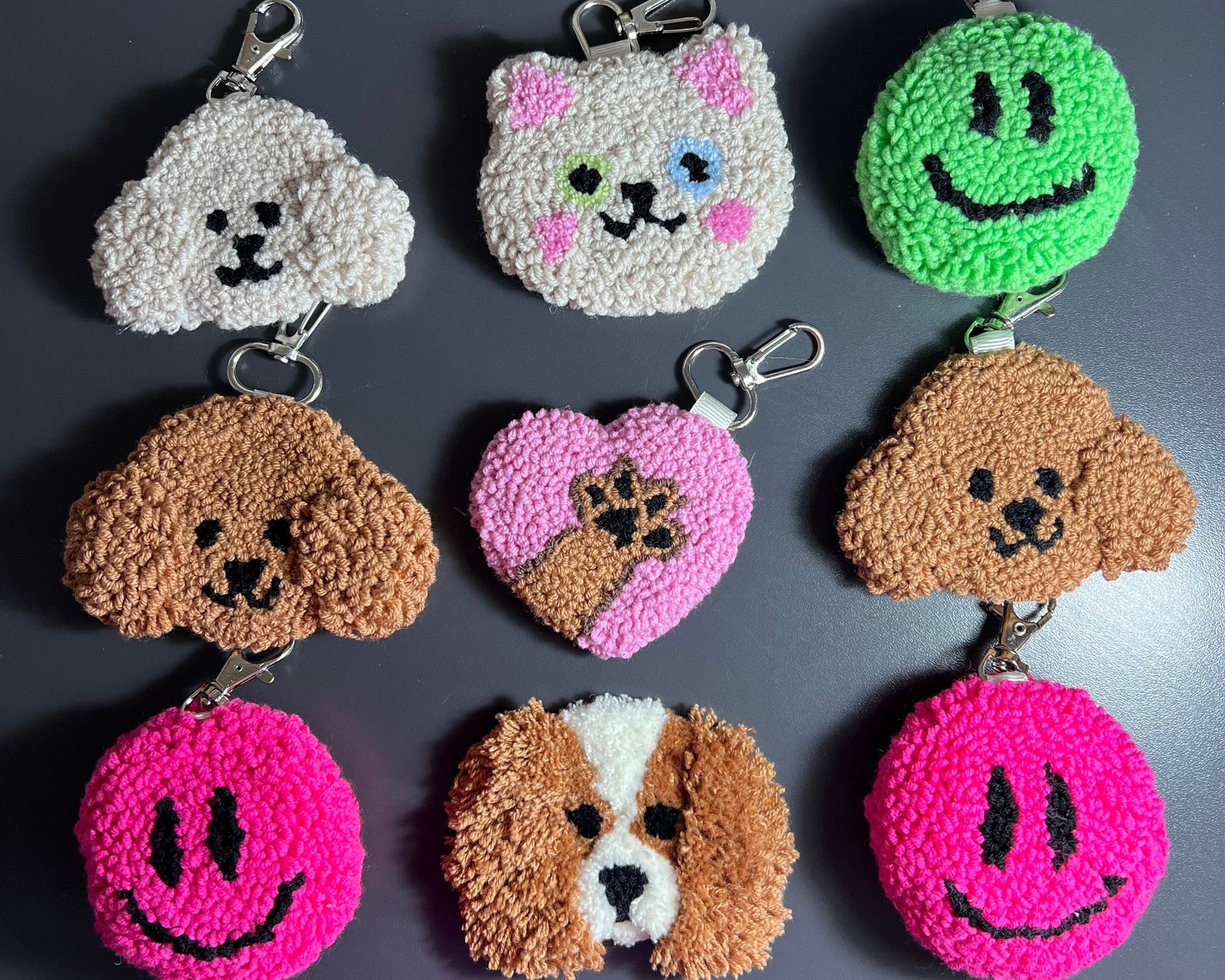 Punch Needle Keychain, Tufted Colorful Keychain, Punch Needle Bag Charm ...