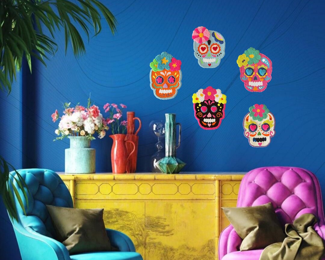 Punch Needle Wall Hanging Decor,hand Tufted Wall Decor, Skull Wall ...