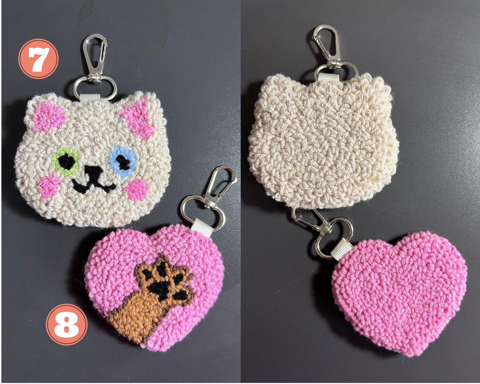 Punch Needle Keychain, Tufted Colorful Keychain, Punch Needle Bag Charm ...