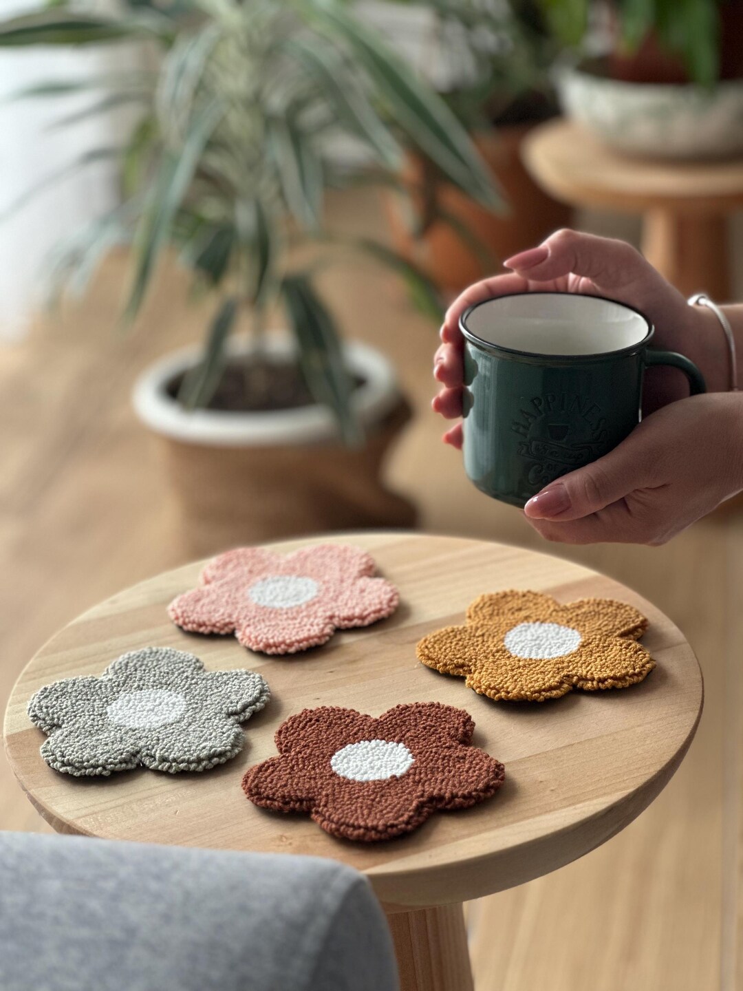 Punch Needle Coaster Set of 4 , Hand Tufted Mug Rug, Drink Coasters ...