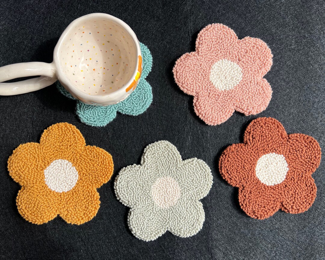 Punch Needle Coaster Set of 4 , Hand Tufted Mug Rug, Drink Coasters ...