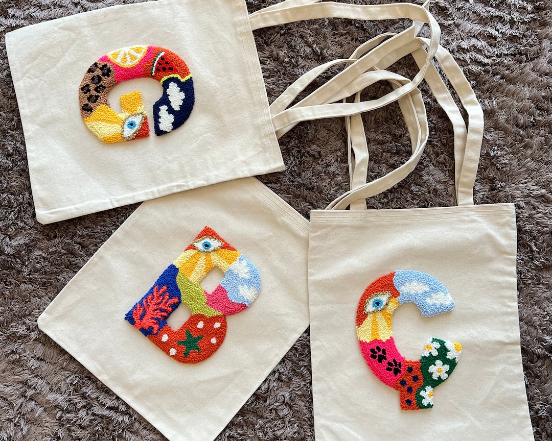 Punch Needle Personalized Letter Bag, Punch Needle Embroidered Tufted ...